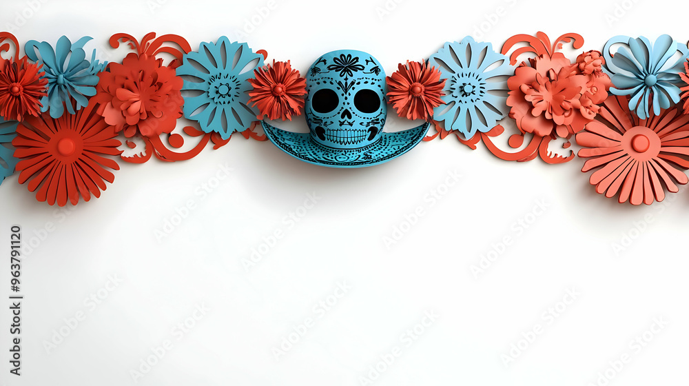 3D Papel Picado and Catrina Hat Border Frame Design with Copy Space for ...