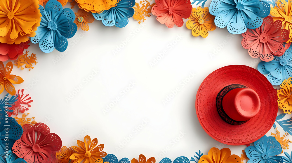 Ilustración de Stock 3D Papel Picado and Catrina Hat Border Frame with ...