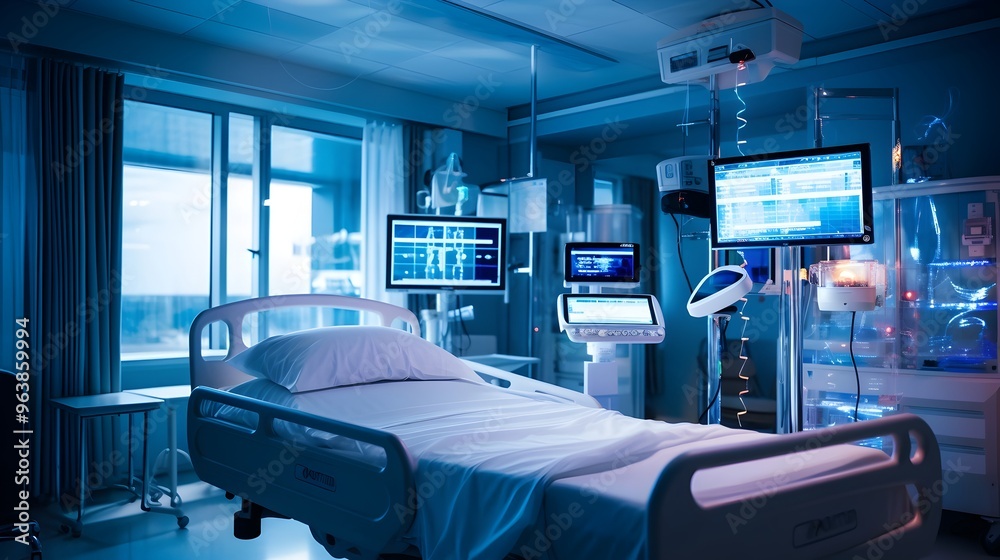 Smart Hospital Room With Iot Sensors Monitoring Patient Vitals And Transmitting Data Stock