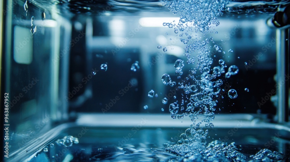 Hydrogen gas being produced through electrolysis, bubbles forming as ...