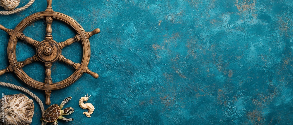 Nautical elements on a vibrant blue background create a perfect setting ...