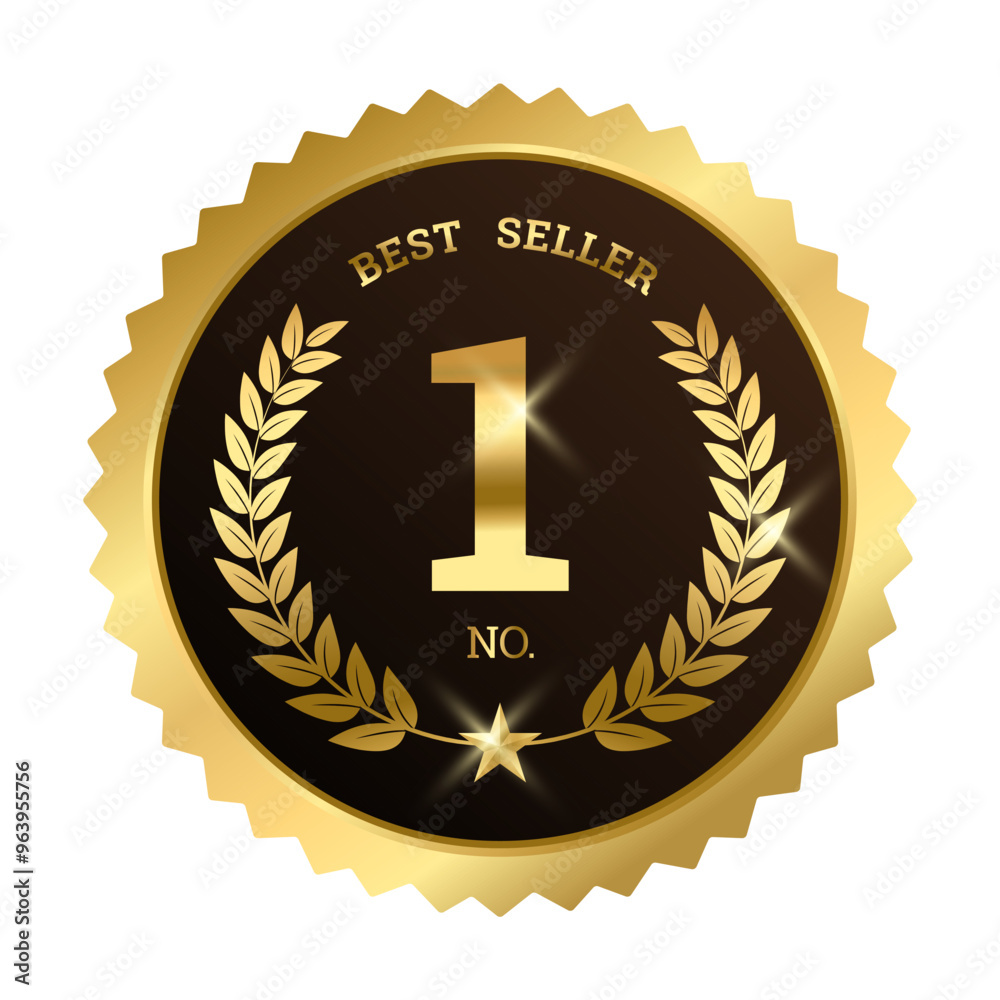 Best seller sticker label , No. 1 gold badge with laurel wreath Rounded ...