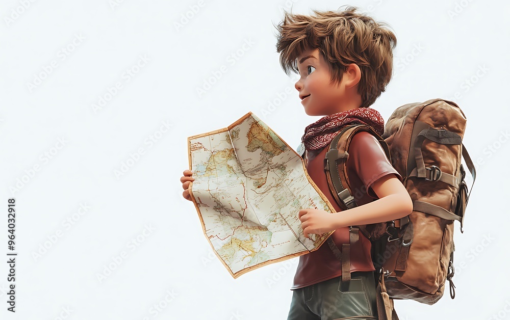 Young Adventurer in Cartoon Style - 3D Rendered Boy with Bandana and ...