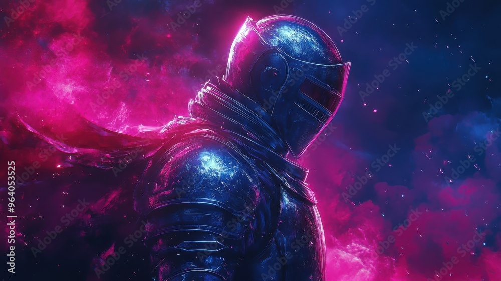 Knight depicted in synthwave style, featuring neon colors and retro ...