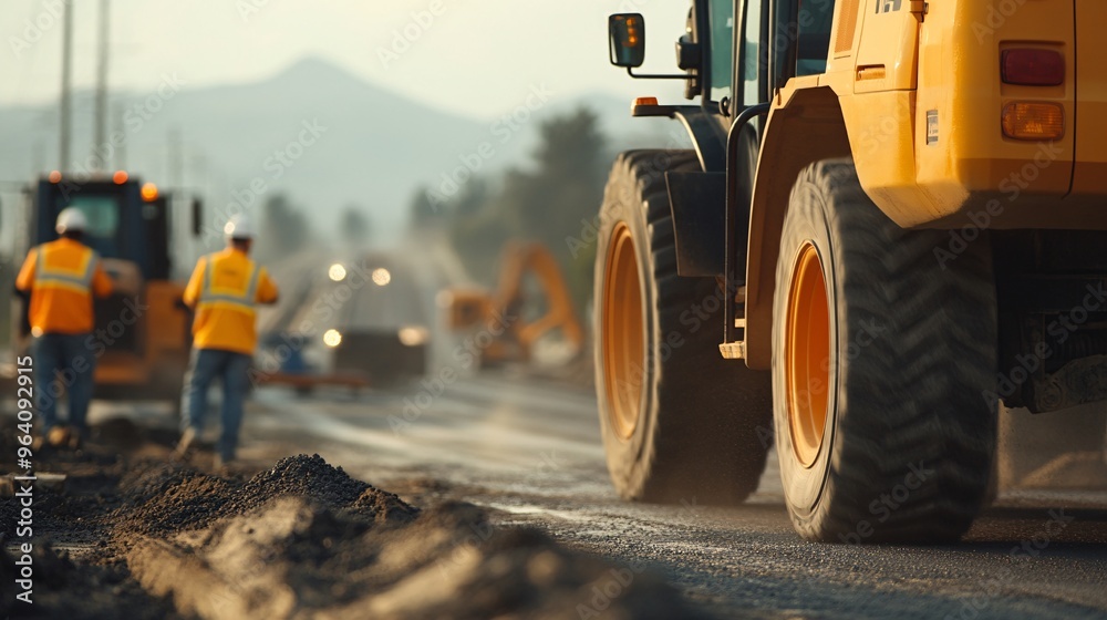 Highway Construction Crew on-site - Engineers and workers collaborating ...