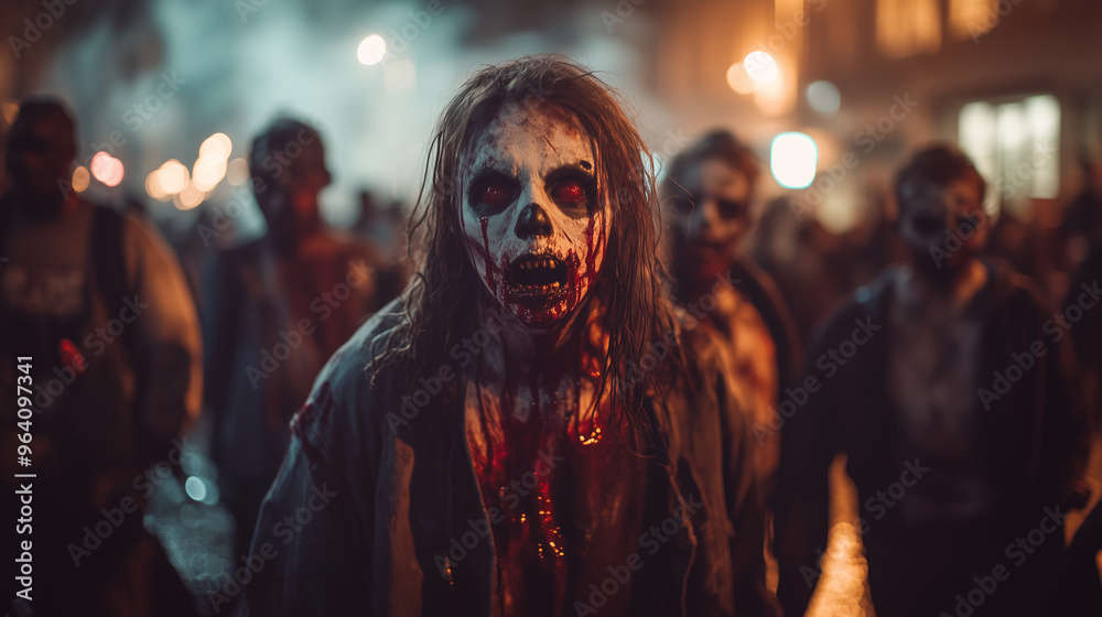 Zombie Walk Festival, hundreds of people wearing zombie costumes ...