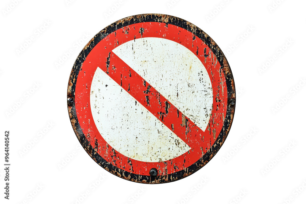 Rustic traffic prohibition sign on transparent background. weathered ...
