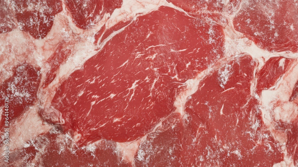 Detailed and closeup fresh raw red marbled beef texture showcases rich ...