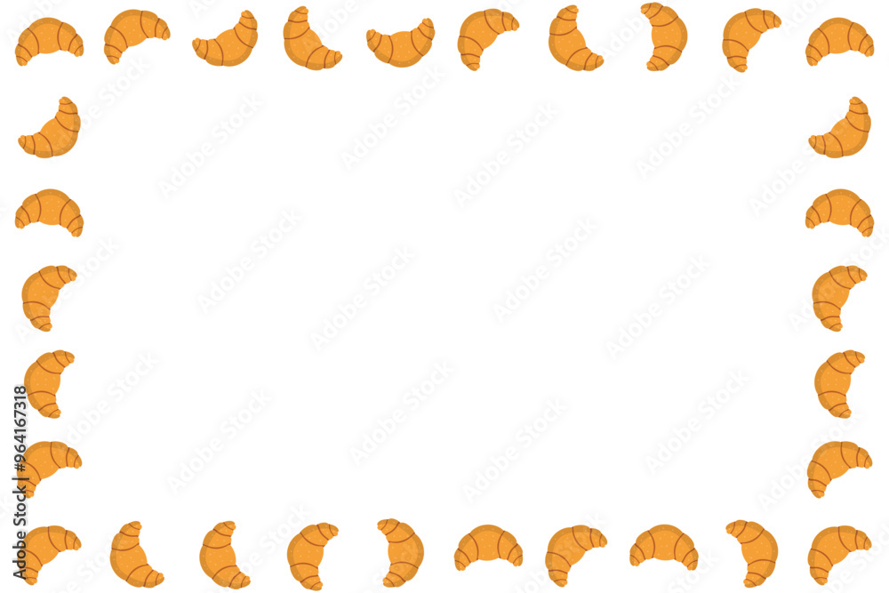 French bread croissant border banner. Bakery shop frame. French bun ...