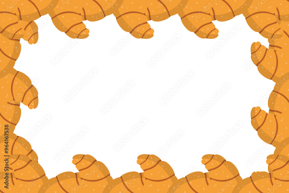 French bread croissant border banner. Bakery shop frame. French bun Croissant food border poster ...