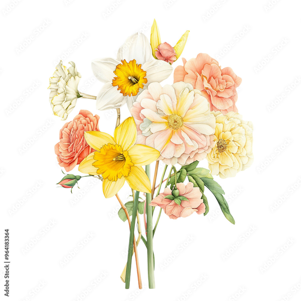 Pastel flower bouquet, watercolor clipart illustration with isolated ...