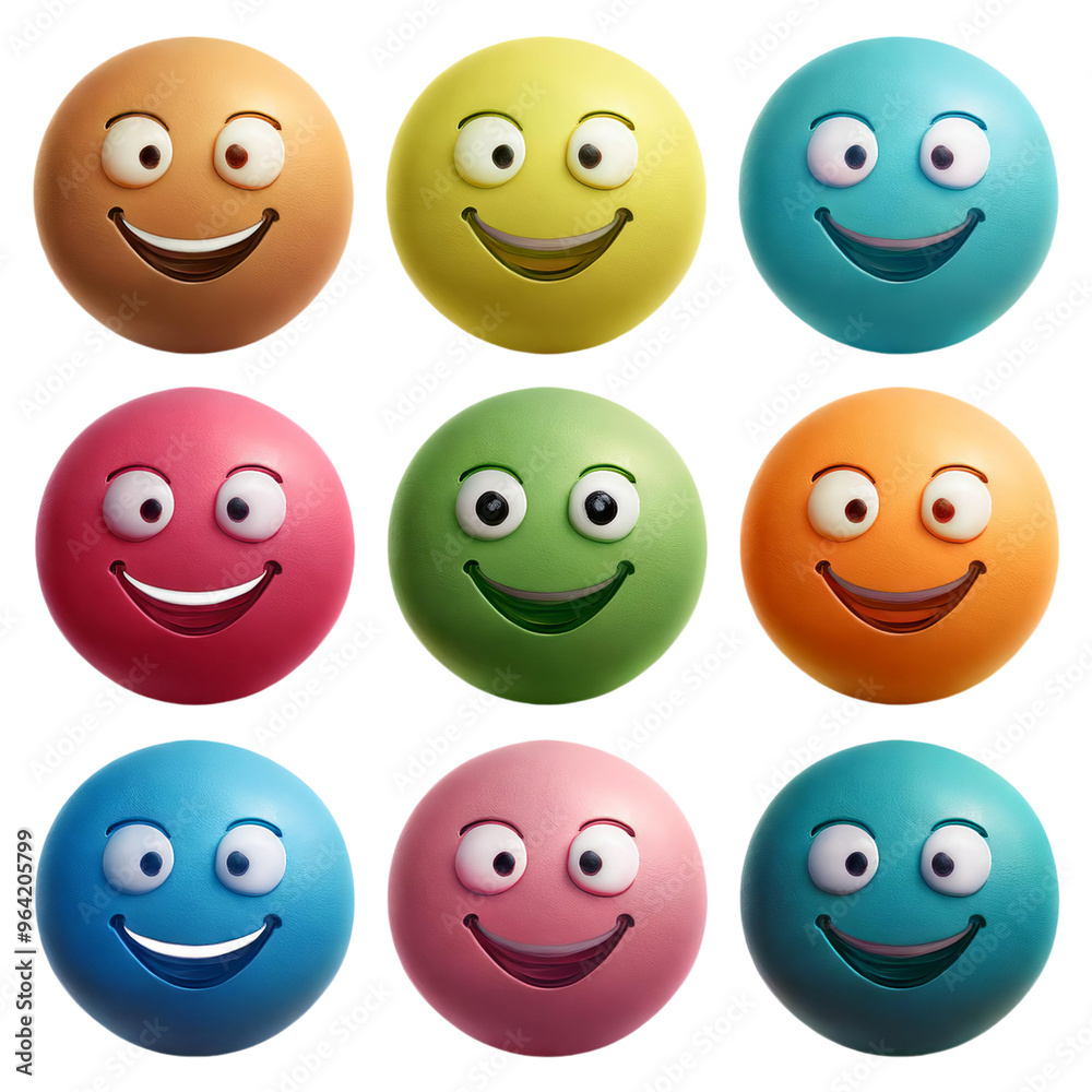 Happy cartoon emoticon face expressions isolated on transparent ...