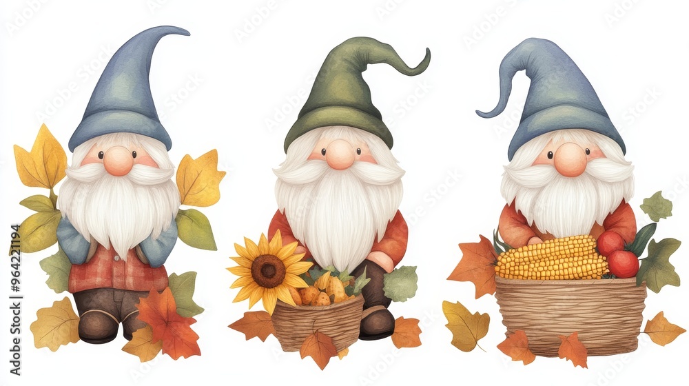 Cute fall gnomes with autumn harvest clipart. Cottagecore garden theme ...