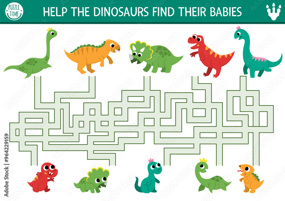 Dinosaur maze for kids with cute animals and their babies. Simple ...