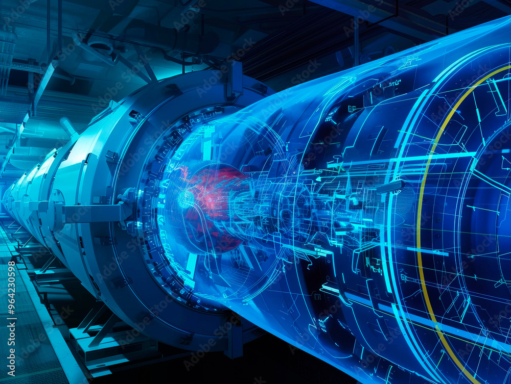 Hadron collider tech illustration. Science nuclear accelerator ...