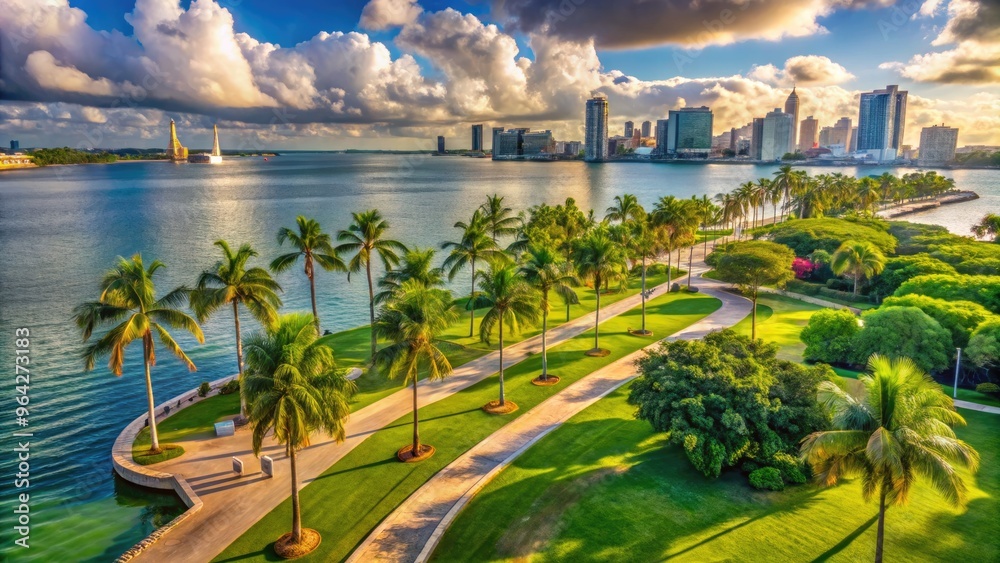 Memorial Park With Lush Greenery, A Waterfront Promenade, And Scenic ...