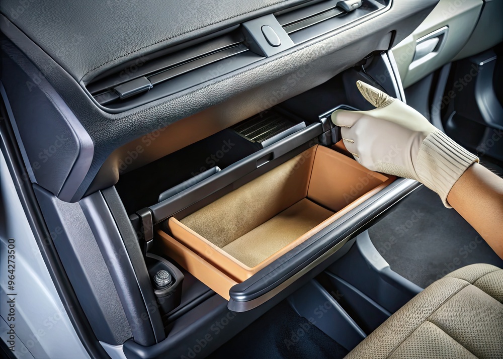 Mid-Console Glove Box In A Car With A Push-Button Release, Showing A ...