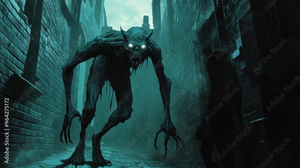 Detailed and Eerie Illustration of a Skin-Walker with Glowing Eyes and ...