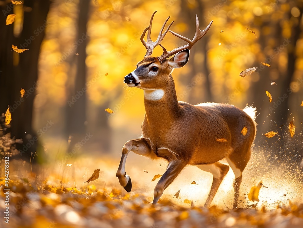 Graceful White Tailed Deer Galloping Through Sunlit Forest Clearing ...