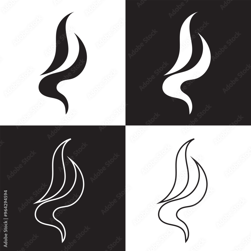 Smoke steam icon vector logo set. Smoke smell, steam aroma heat icon ...