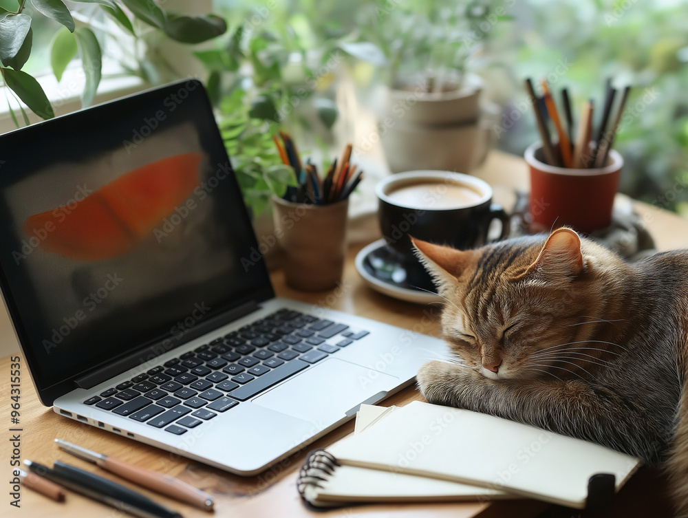 Aesthetic photo of A cluttered desk in a creative workspace with ...