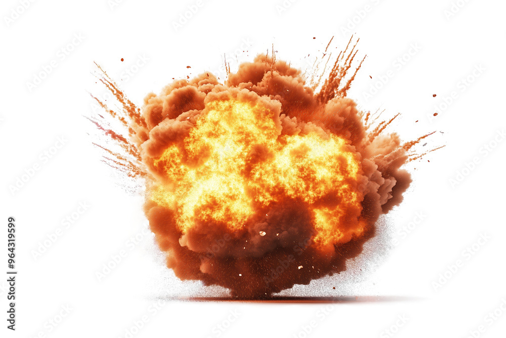 Explosion. Fire and Flames, cutout, dust, particles and explosion ...