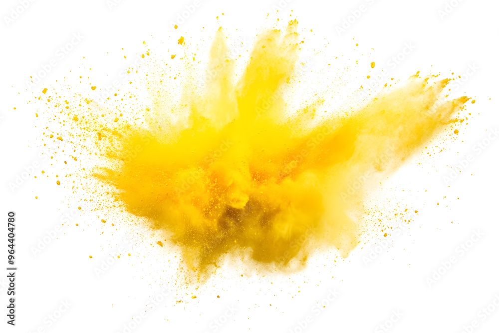 explosion of dry yellow paints on a transparent background. cloud and ...