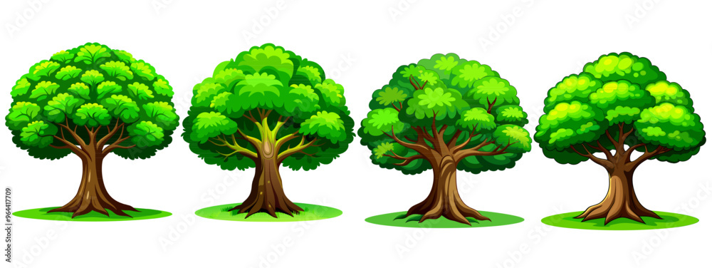 colourful trees set isolated on white. cartoon detailed high quality ...