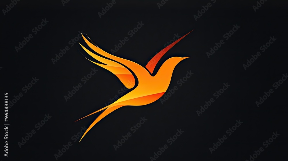 Minimalistic bird logo in mid-flight, using smooth curves and a dynamic ...