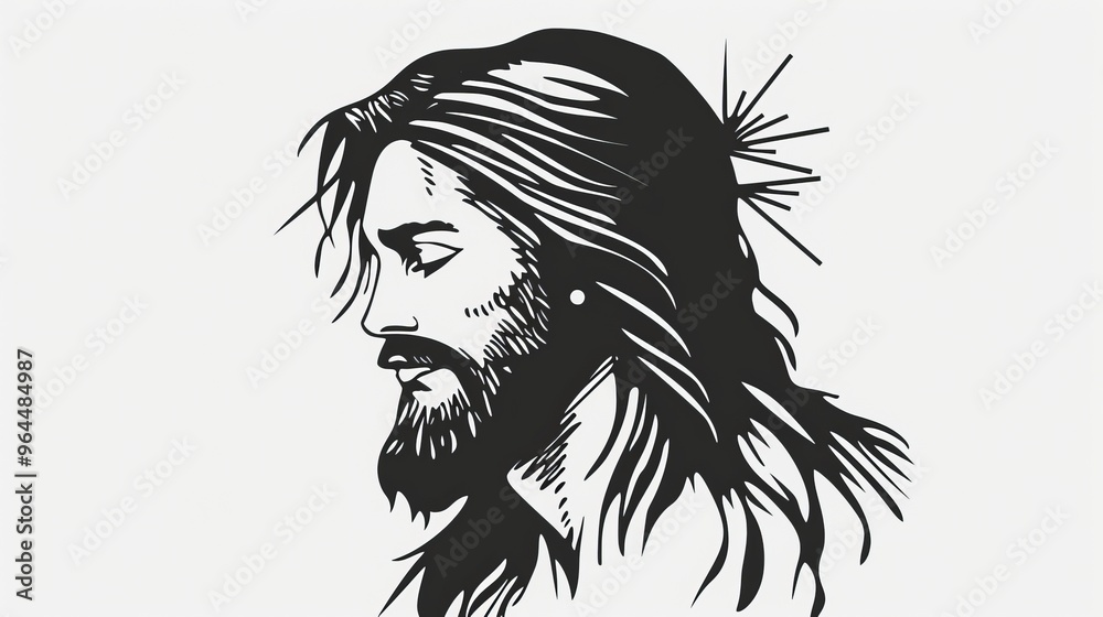 Minimalist drawing of Jesus Christ on plain white background Stock ...