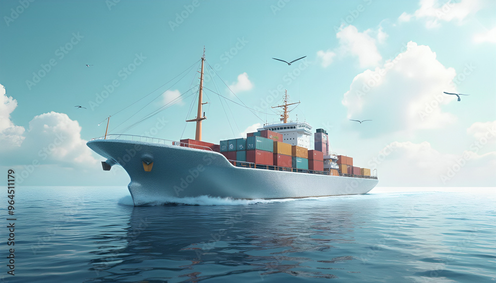 In a stunning digital masterpiece, a unique container ship adorns its ...