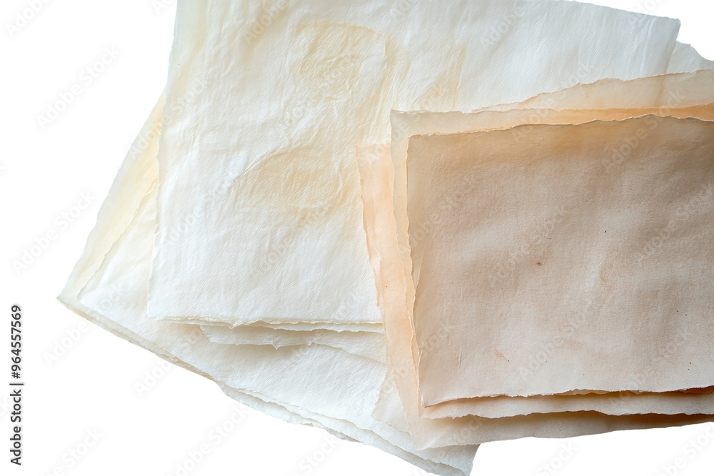 Handmade paper sheets in varying shades of white and beige, showcasing ...