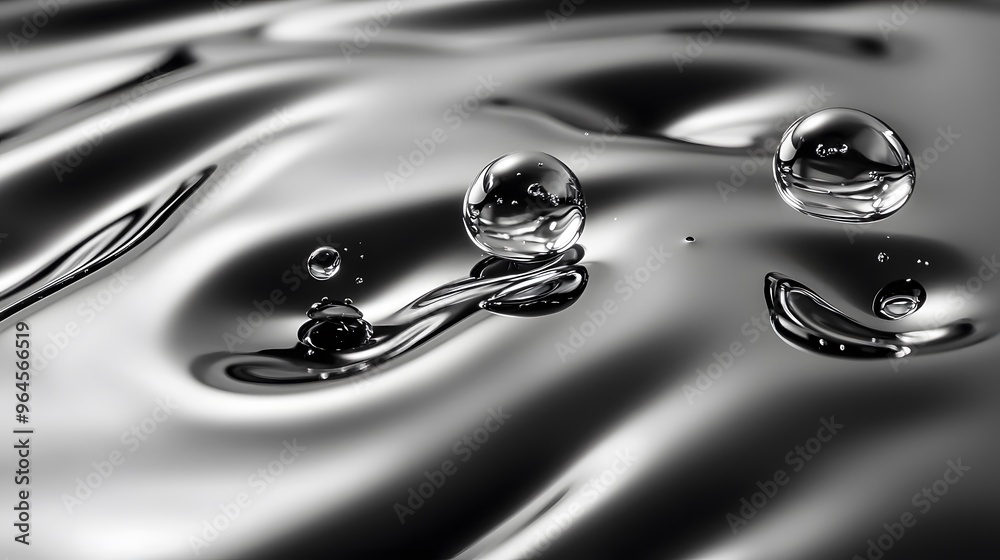 Liquid Mercury: A close-up of liquid mercury droplets merging on a ...