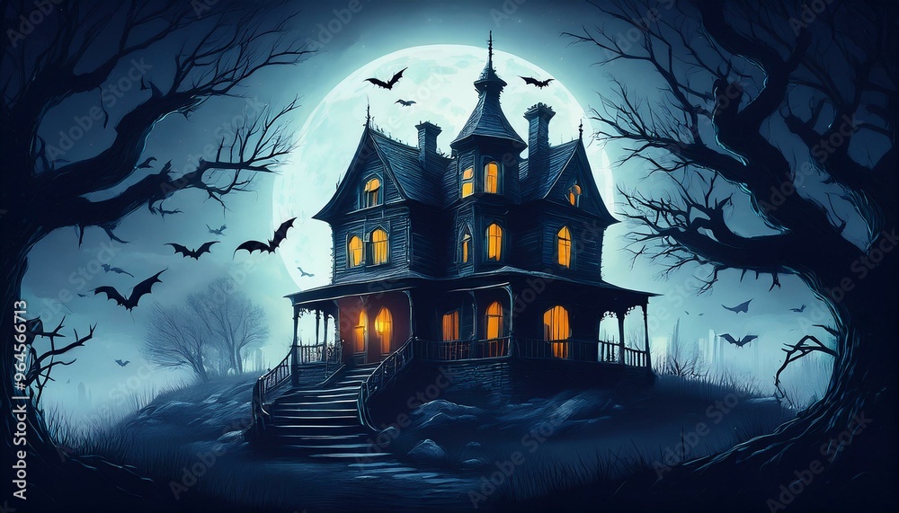Spooky Haunted House at Night: An eerie, abandoned Victorian-style ...
