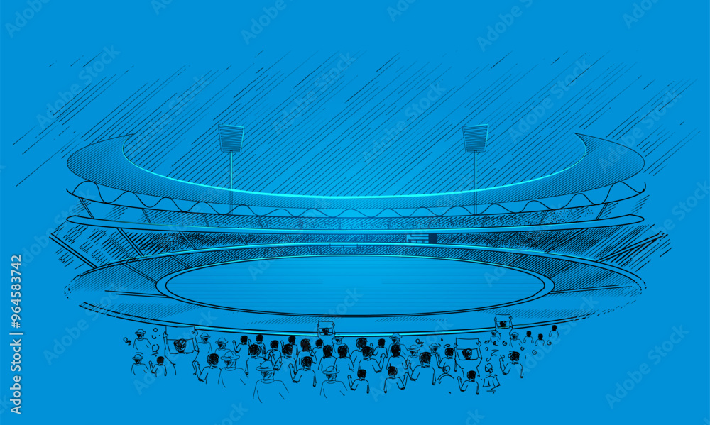 Line drawing Sketch of Stadium Vector. Cricket stadium line drawing ...