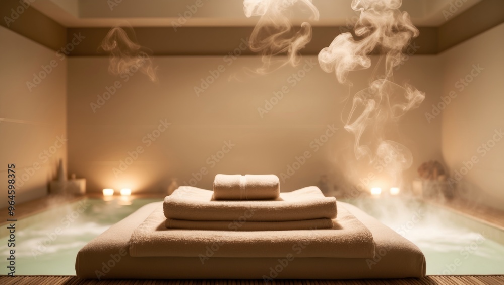 Image modern and minimalist SPA in beige shades as a relaxation corner ...