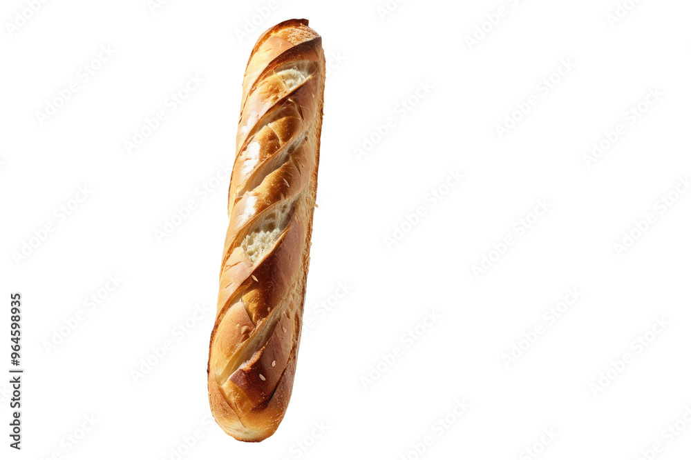 French baguette, full-body view, crisp texture visible, isolated on a ...