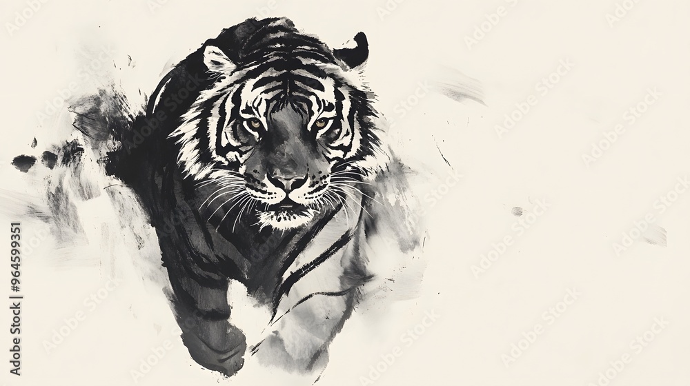 Tiger Chinese Zodiac in Ink Wash Style: A tiger painted in the ...
