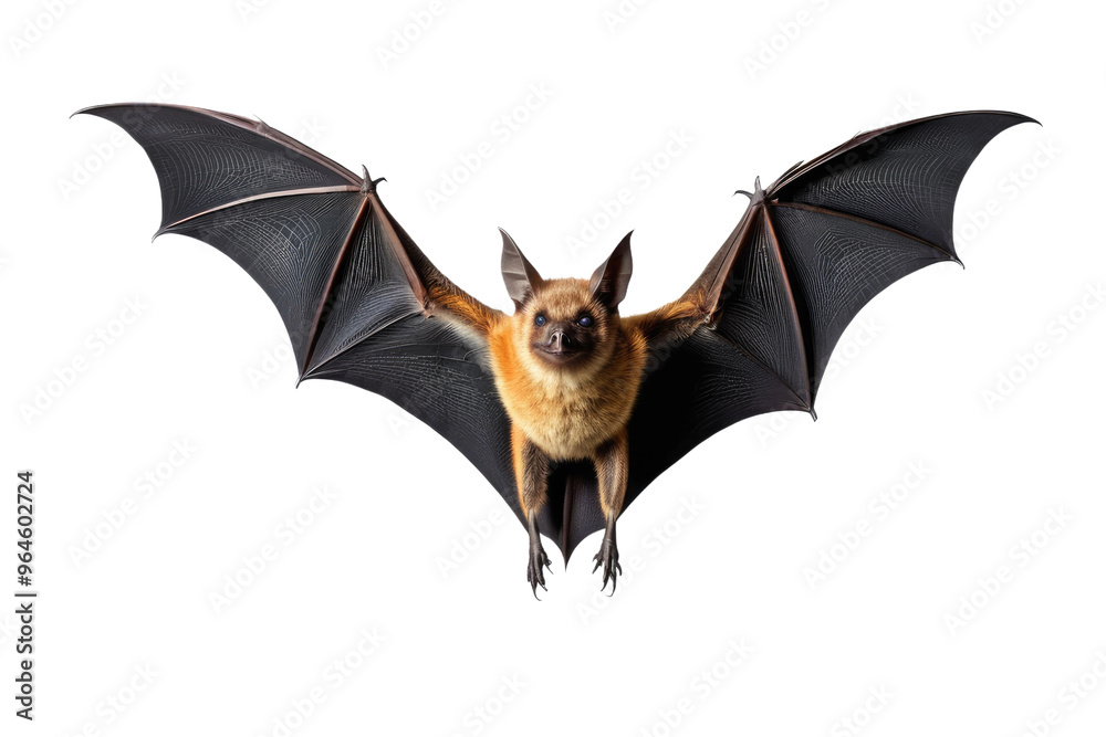 Single bat, full-body view, centered isolation against a stark white ...