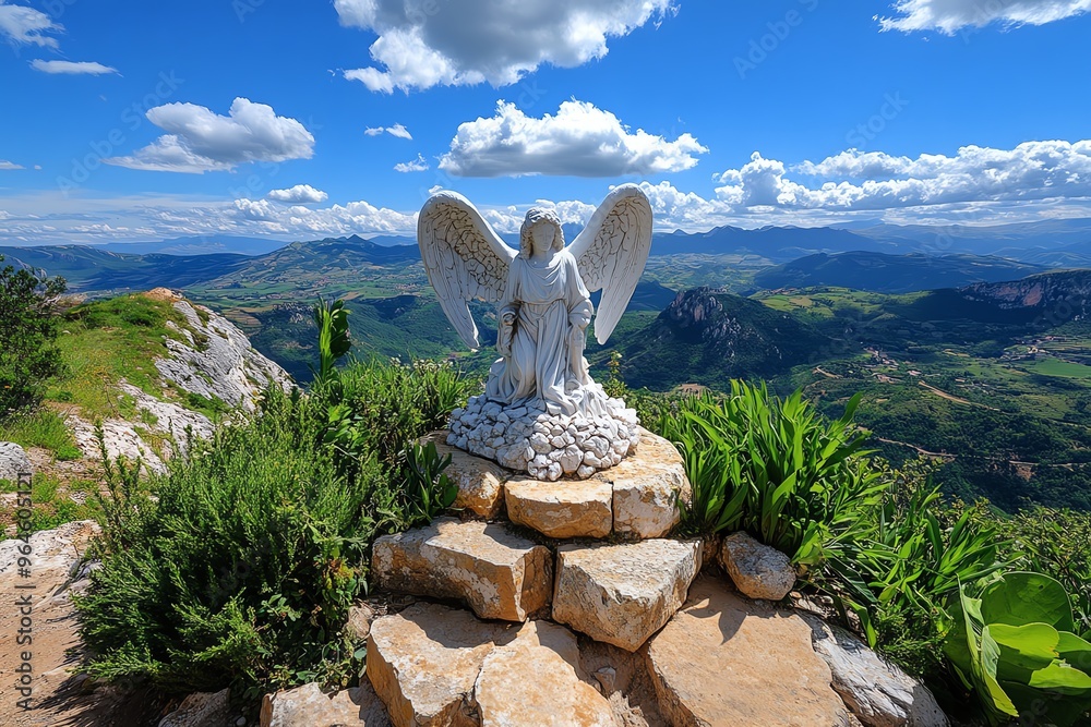 Stone angel, standing atop a hill, watching over the valley below ...