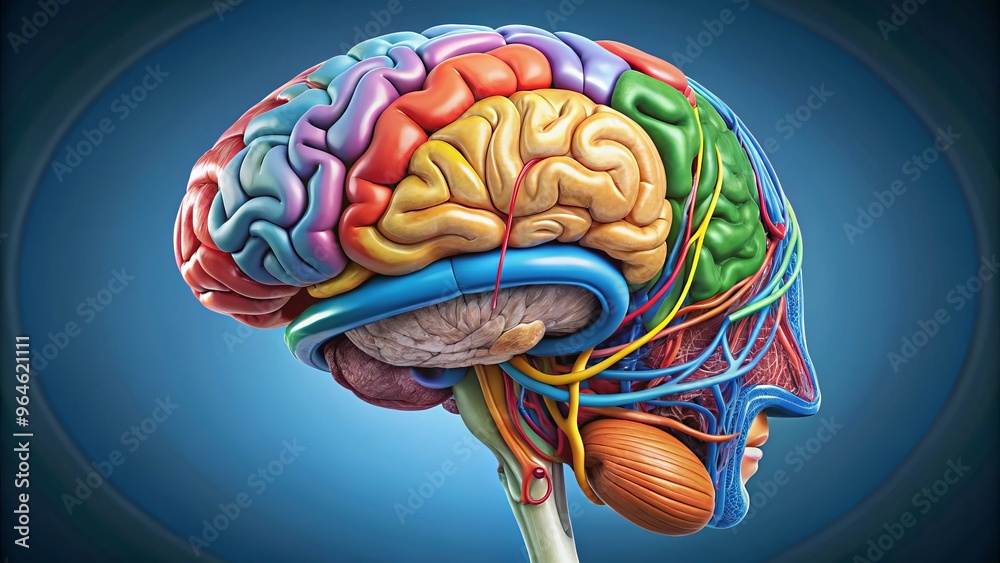 brain anatomy labeled diagram modern illustration style with bold lines ...