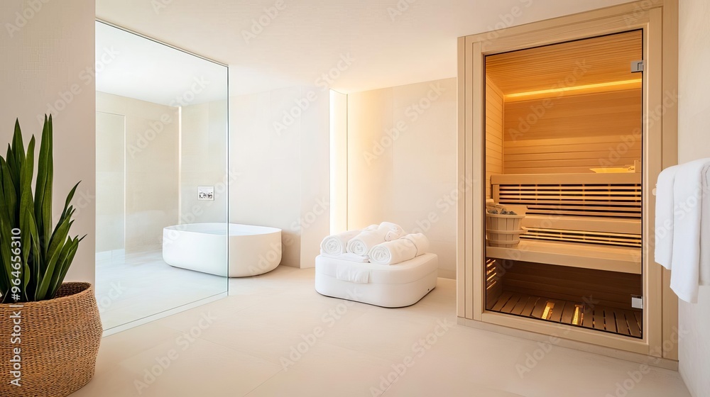 Elegant spa suite with a private sauna and steam room, representing ...