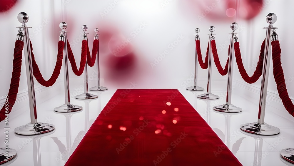 Perspective View of Red Velvet Rope Barrier with Silver Poles and Red ...