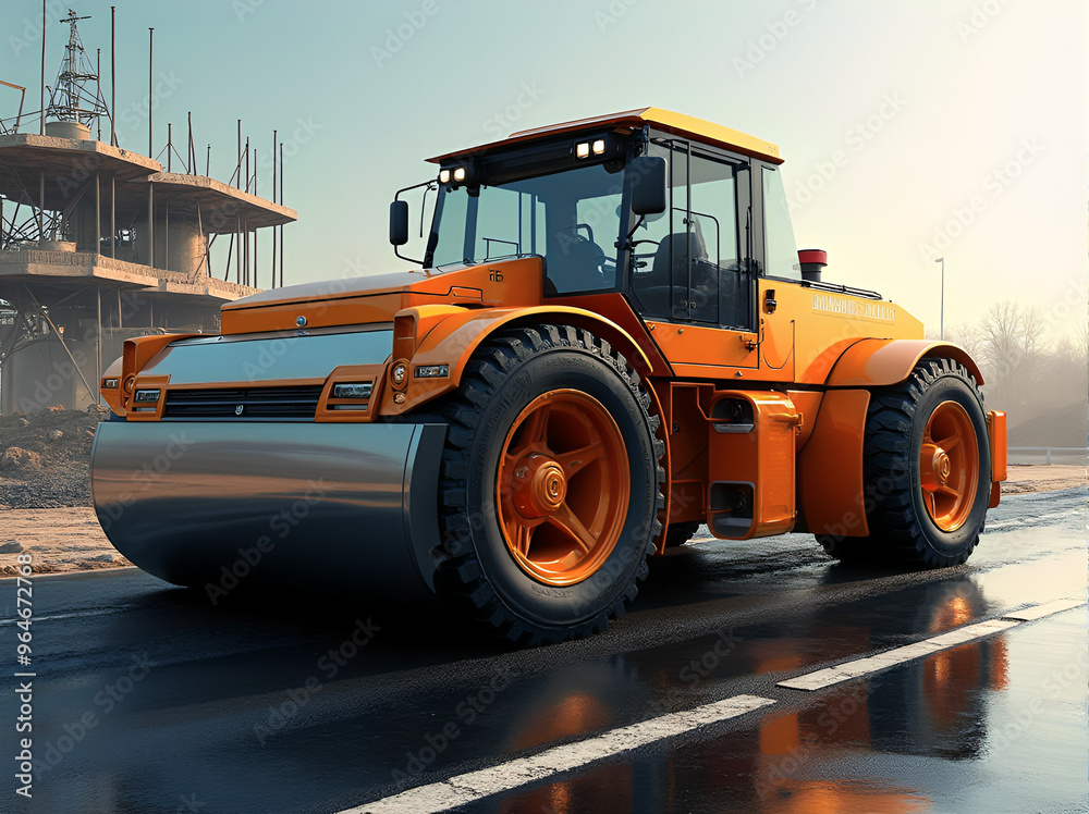 The digital art of a road roller showcases a sleek, contemporary design ...