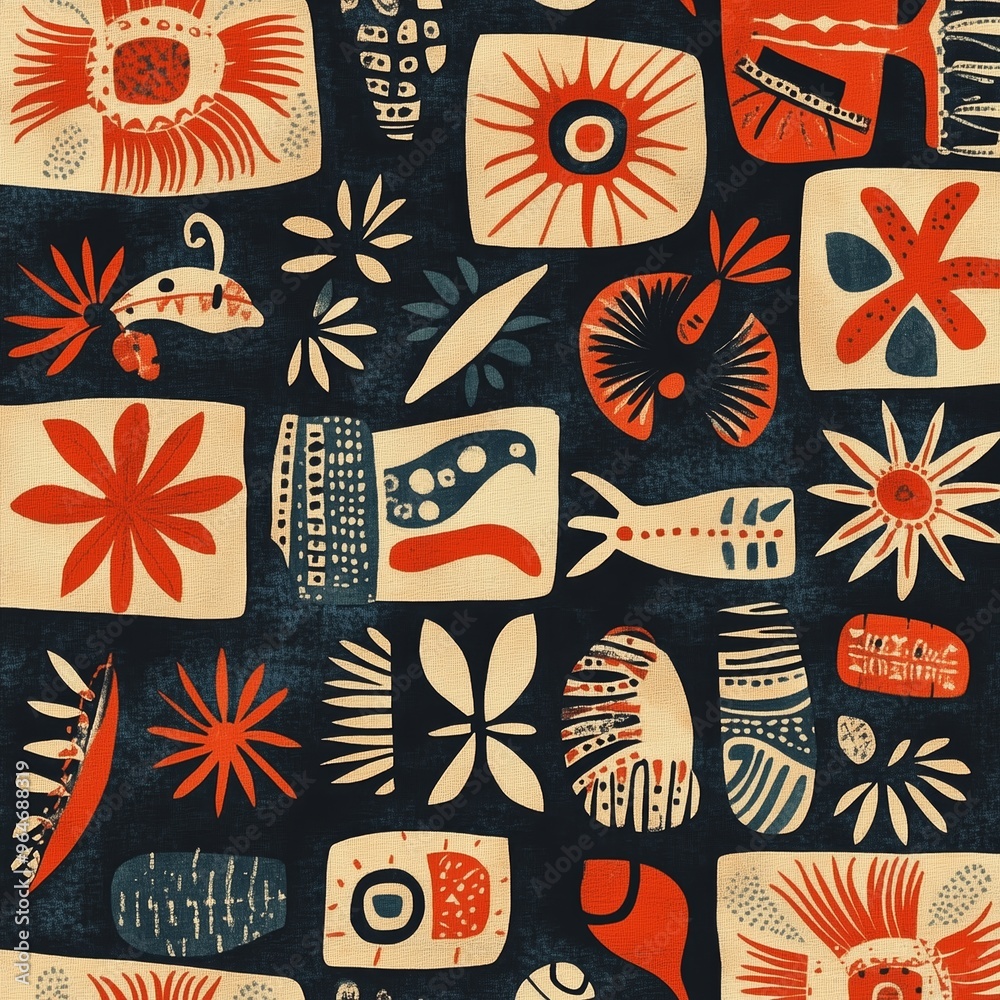 A fabric pattern with symbolic elements from the indigenous tribes of ...