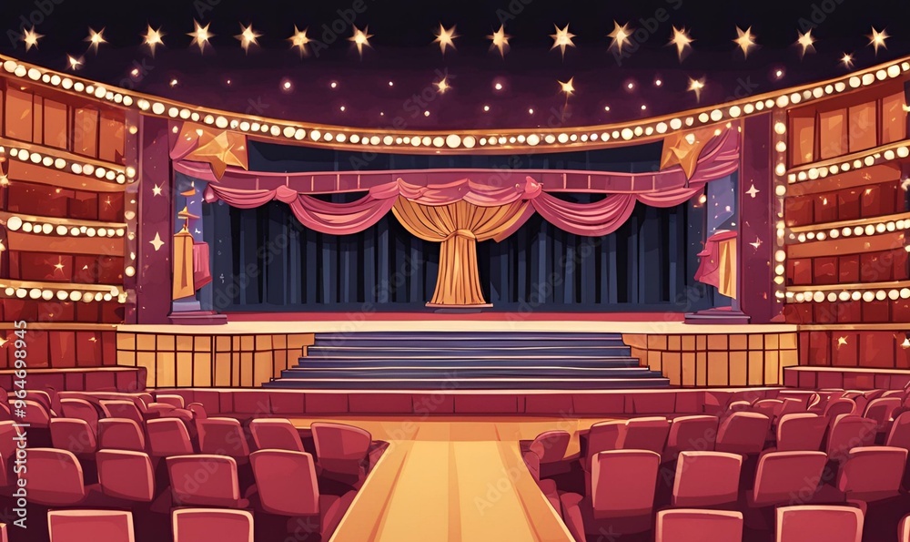 Cartoon illustration of a vibrant performance award show stage ...