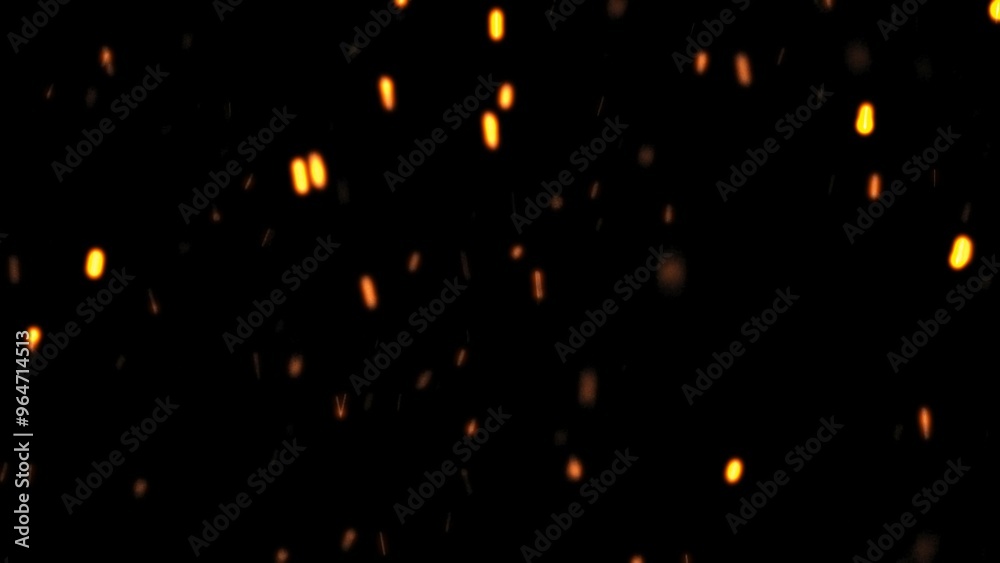 Fire ember particles or sparks flying with different speed in turbulent ...