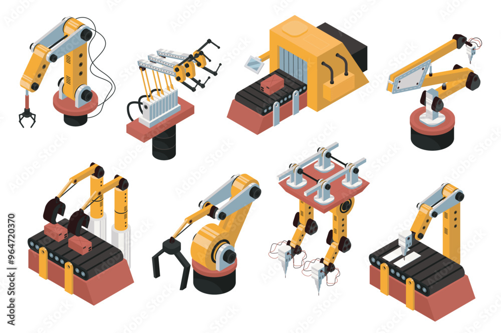 Robot automation 3d isometric mega set in isometry graphic design ...