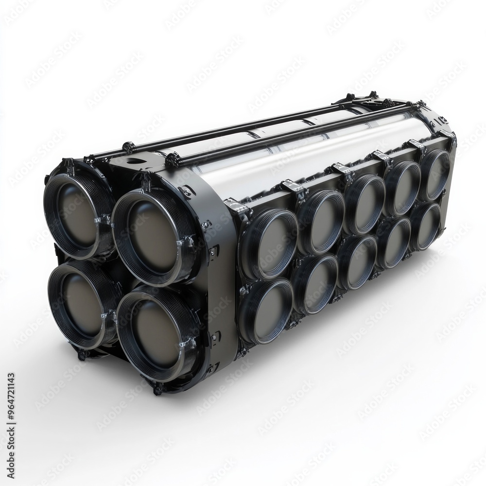 An EV battery module with cylindrical cells, depicted in a realistic ...