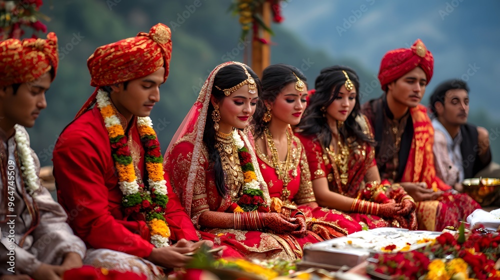 Traditional Nepalese Wedding Ceremony: A traditional wedding ceremony in Nepal, with the bride ...
